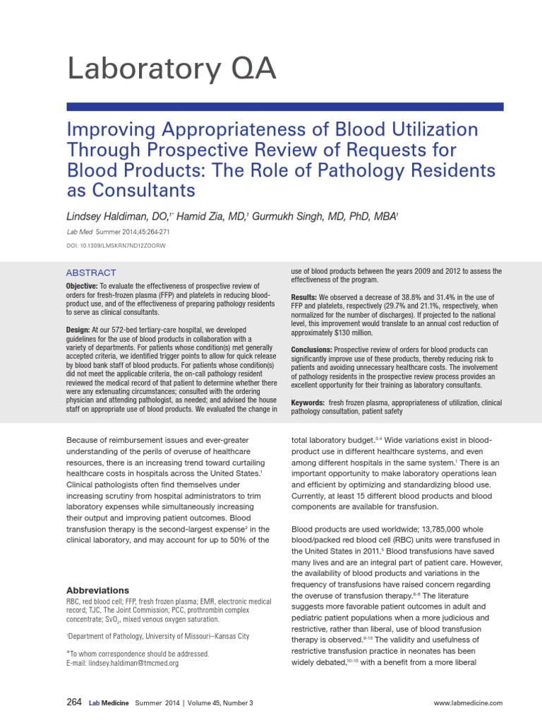 Laboratory QA | PDF | Blood Transfusion | Pathology