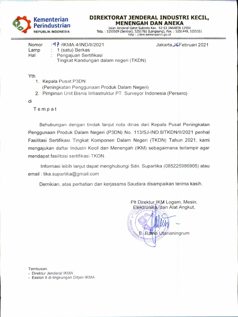 26 Feb 2021 Surat Pengajuan TKDN | PDF