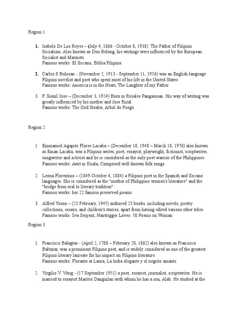 Writers in All 17 Regions of The Philippines | PDF | Philippines