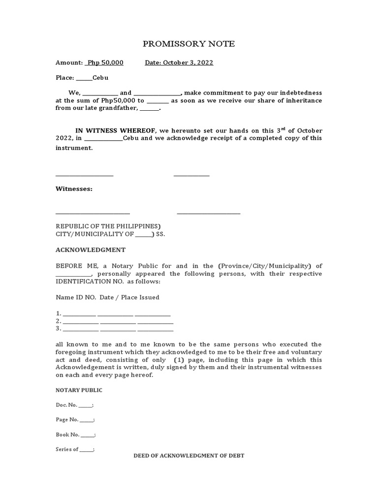 Promissory Note for Php 50,000 Debt | PDF | Currency | Justice