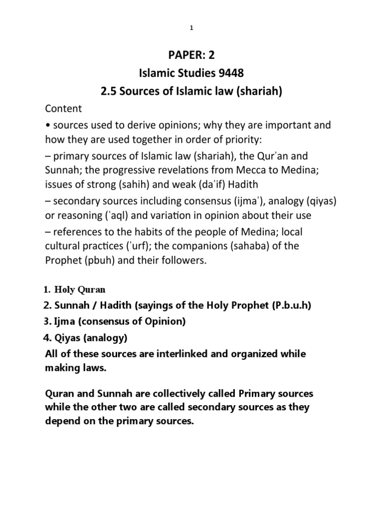 2.5 Sources of Islamic Law PDF | PDF | Muhammad | Quran