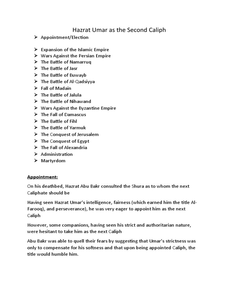 Hazrat Umar As The Second Caliph Pdf Umar Middle East
