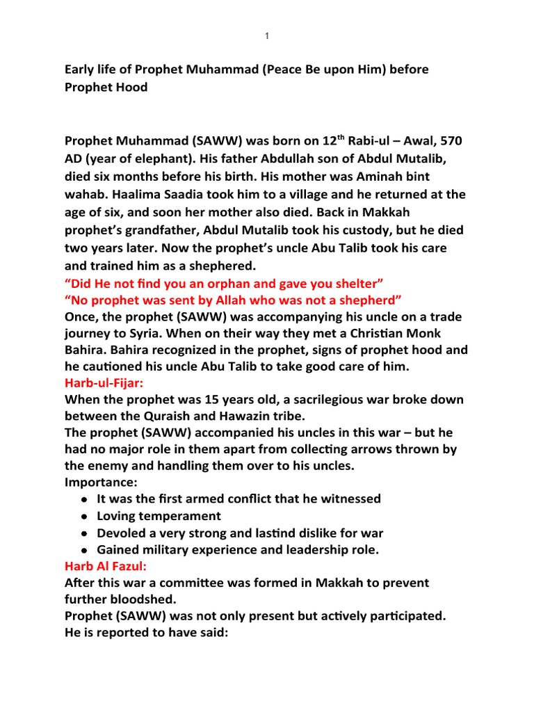 Early life of Prophet Muhammad | PDF | Muhammad | Prophets And Messengers In Islam