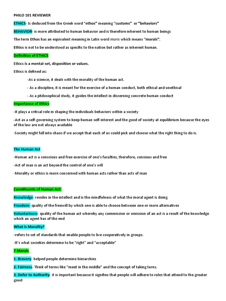 Ethics Reviewer Pdf Morality Psychological Concepts