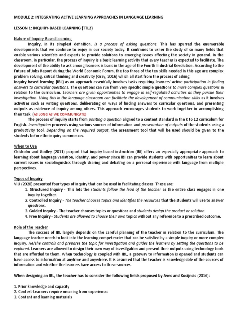 Integrating Active Learning in Language Classes | PDF | Learning | Inquiry Based Learning