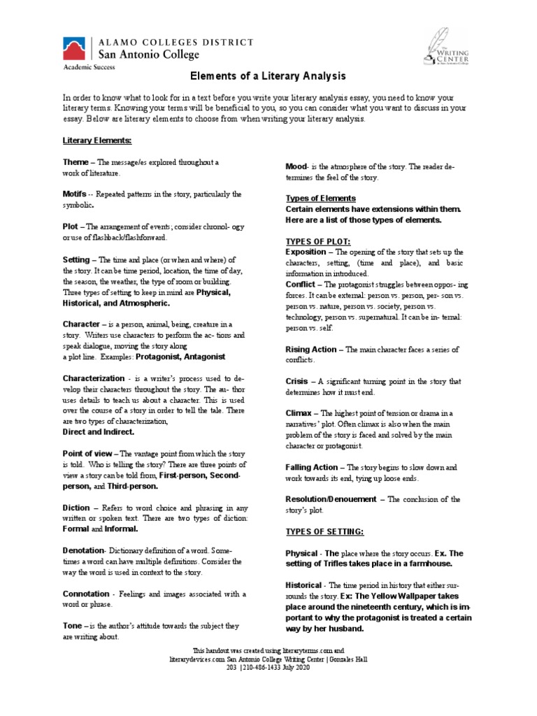 Elements of A Literary Analysis | PDF | Narration | Plot (Narrative)