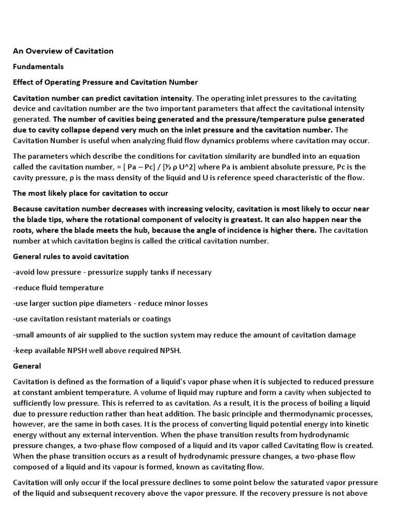 An Overview of Cavitation | PDF | Pressure | Fluid Dynamics