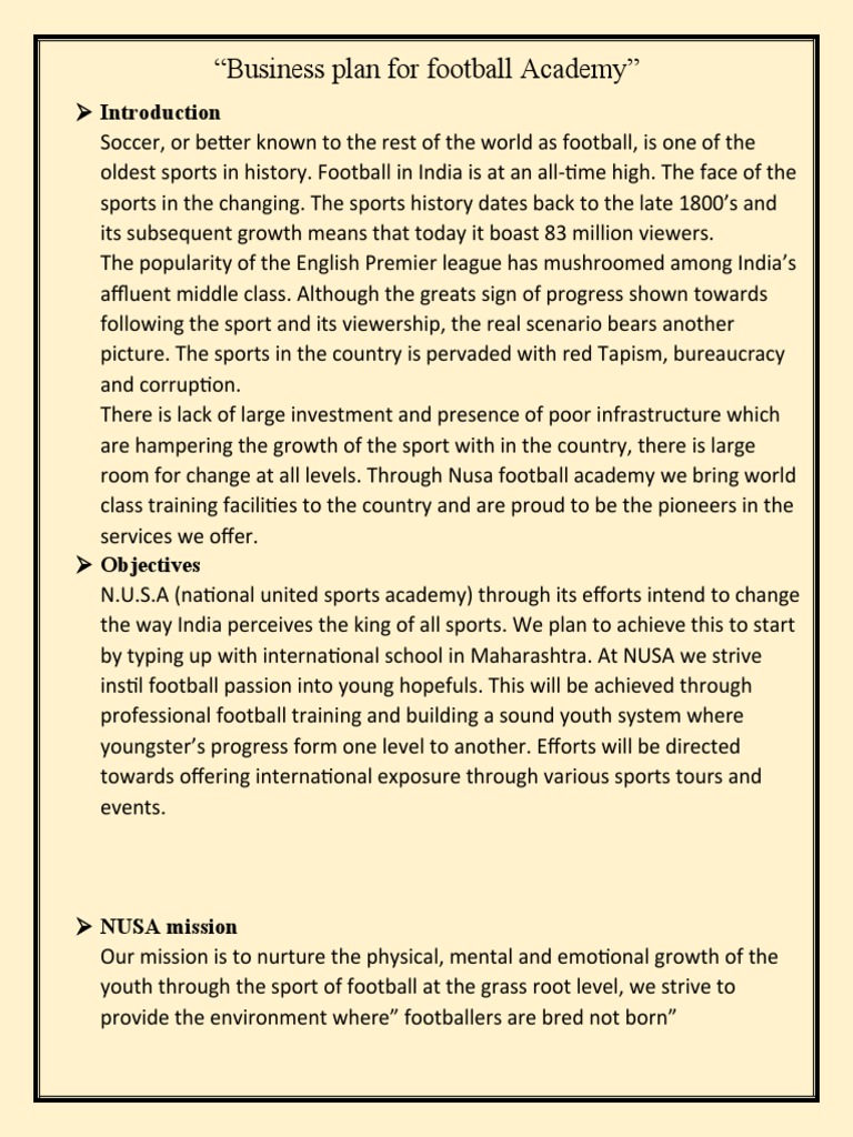 Football Academy Business Plan Overview | PDF | Startup Company | Small ...