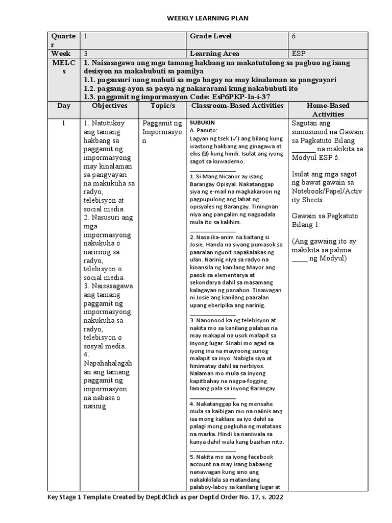 Subukin: Key Stage 1 Template Created by Depedclick As Per Deped Order ...