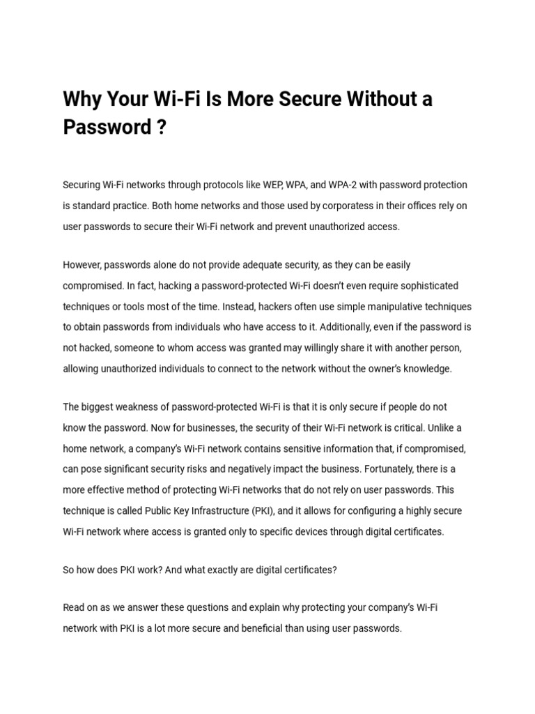 Why Your Wi-Fi Is More Secure Without A Password | Download Free PDF | Computer Network | Public ...