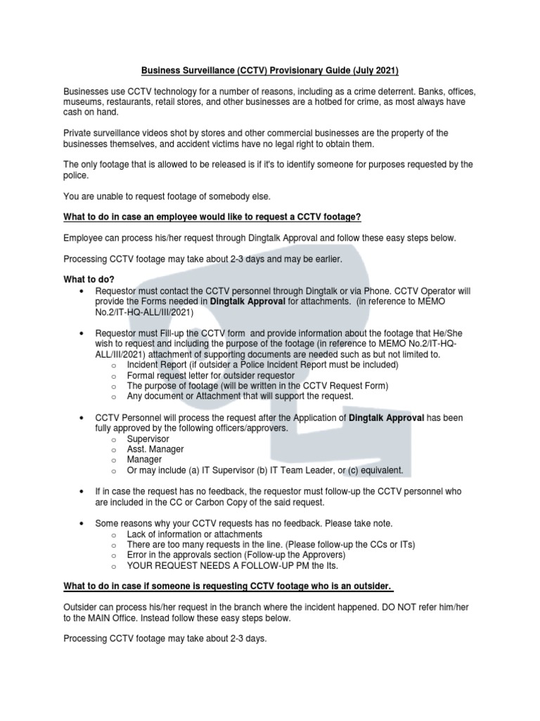 Requesting CCTV Footage: A Guide | PDF | Closed Circuit Television ...