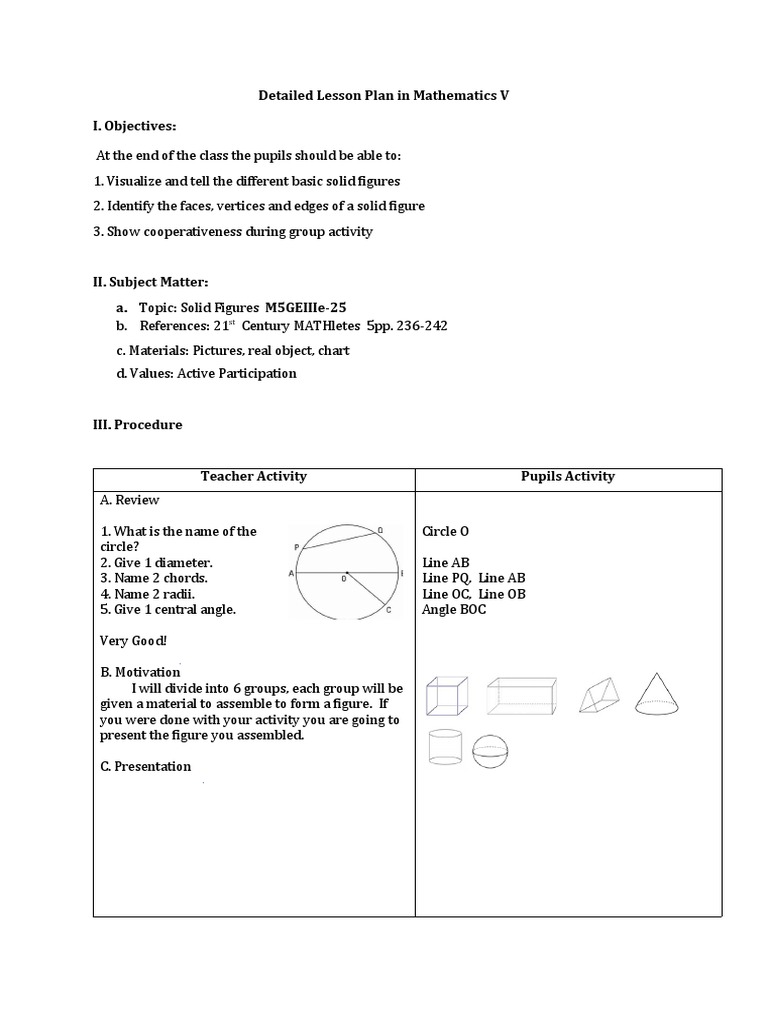 Cot - DLP - Math 5 | PDF | Vertex (Geometry) | Classical Geometry