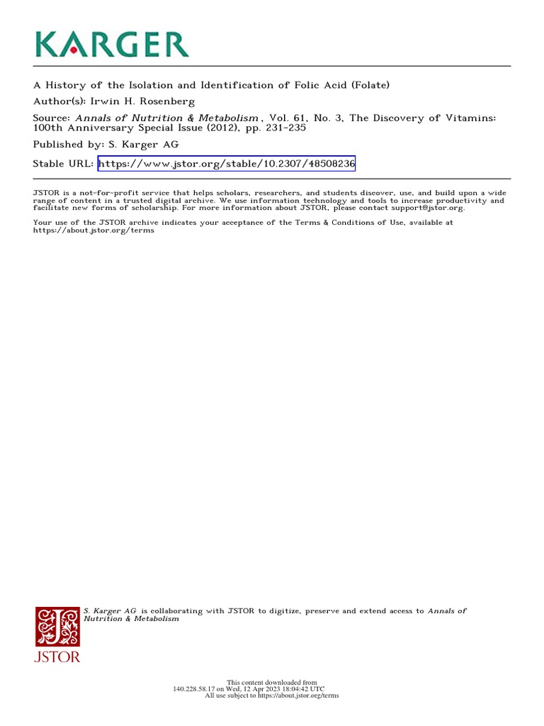 A History of The Isolation and Identification of Folic Acid (Folate ...