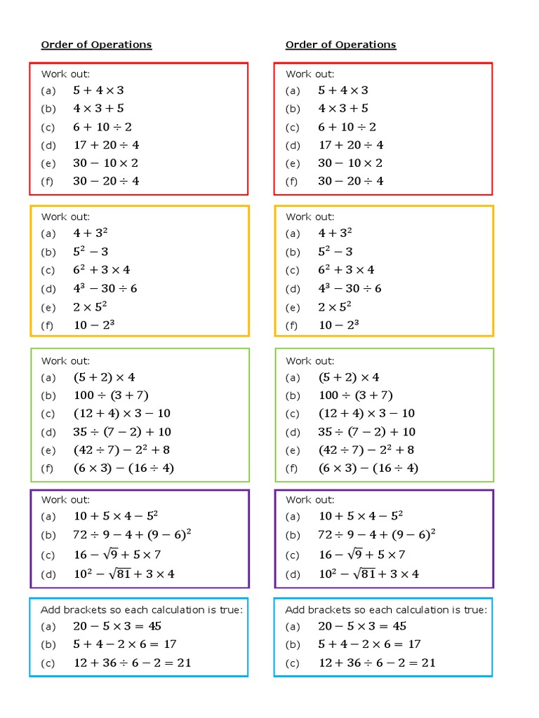 Order of Operations Practice Strips | PDF