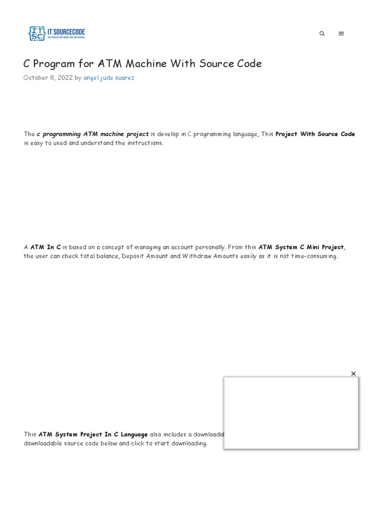 C Program For ATM Machine With Source Code | PDF | Automated Teller Machine | Deposit Account
