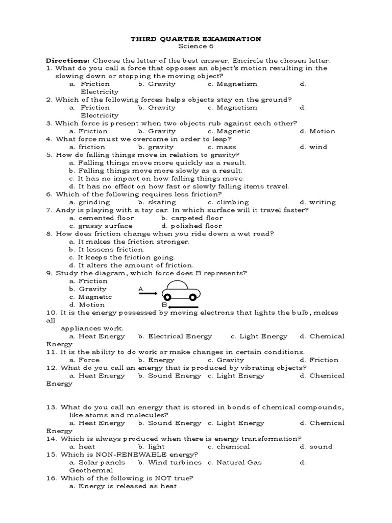 Third Quarter Examination Directions: Choose The Letter of The Best ...