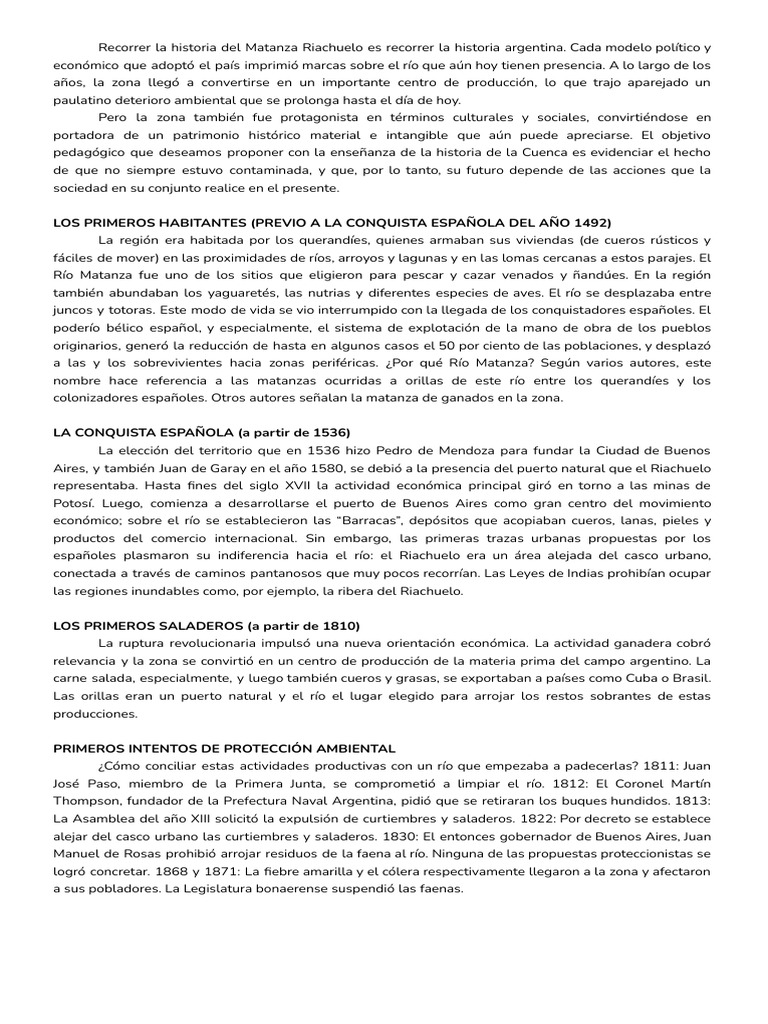 Historia de La Cuenca Matanza - Riachuelo | PDF | Ciencias sociales