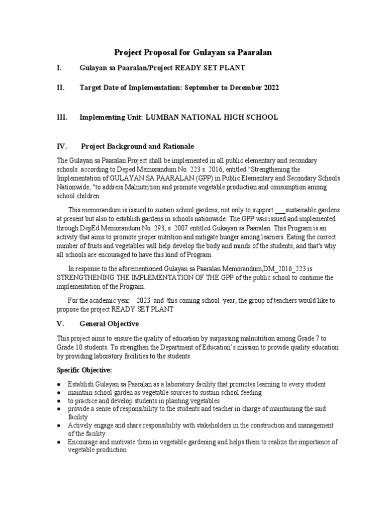 GPP Proposal | PDF | Vegetables | Agriculture