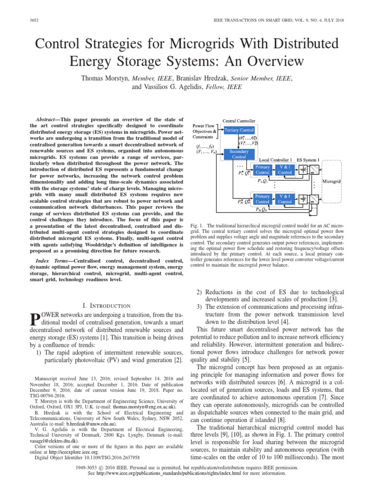 Control Strategies For Microgrids With Distributed Energy Storage Systems An Overview Pdf