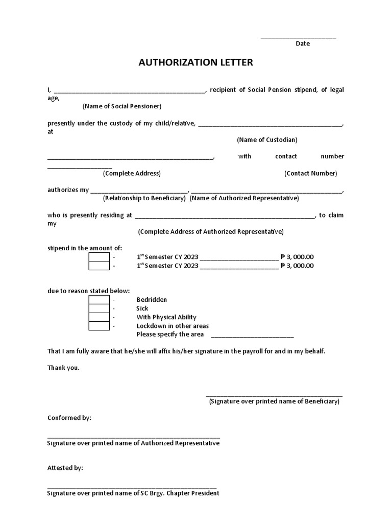 SC Authorization Letter | PDF