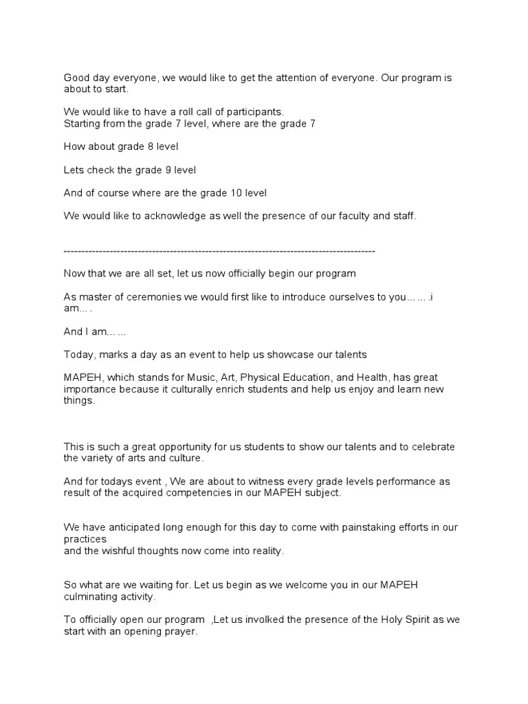 Emcee Script Mapeh Day | PDF