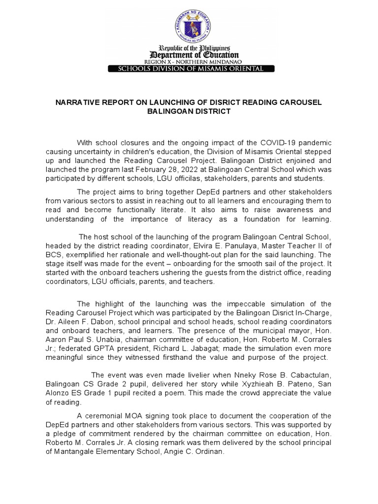 Narrative Report Reading | Download Free PDF | Learning