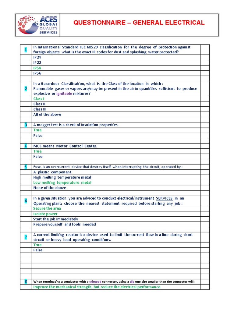General Electric Questionnaire Without Answers (New) | PDF | Insulator ...