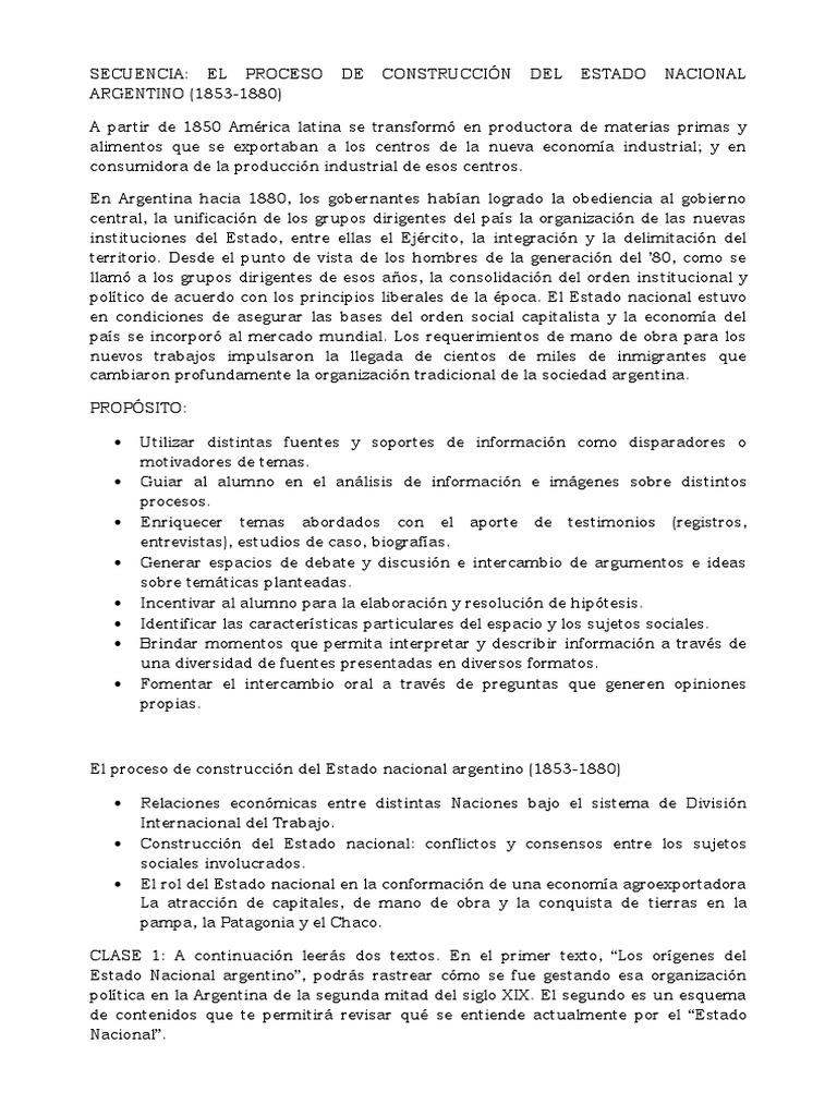 Secuencia El Proceso de Construcción Del Estado Nacional Argentino 1853 ... Secuencia El Proceso de Construcción Del Estado Nacional Argentino 1853 ...