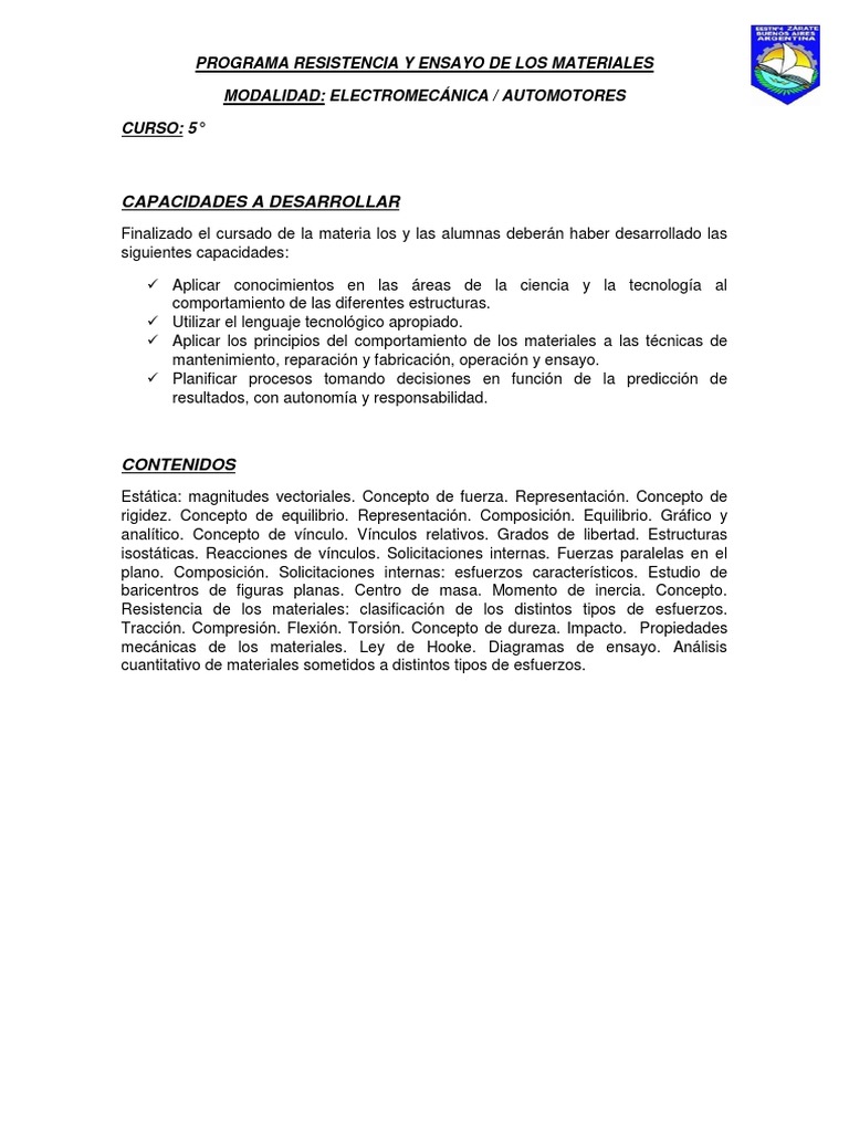 Programa Resistencia y Ensayo de Los Materiales T4 | PDF