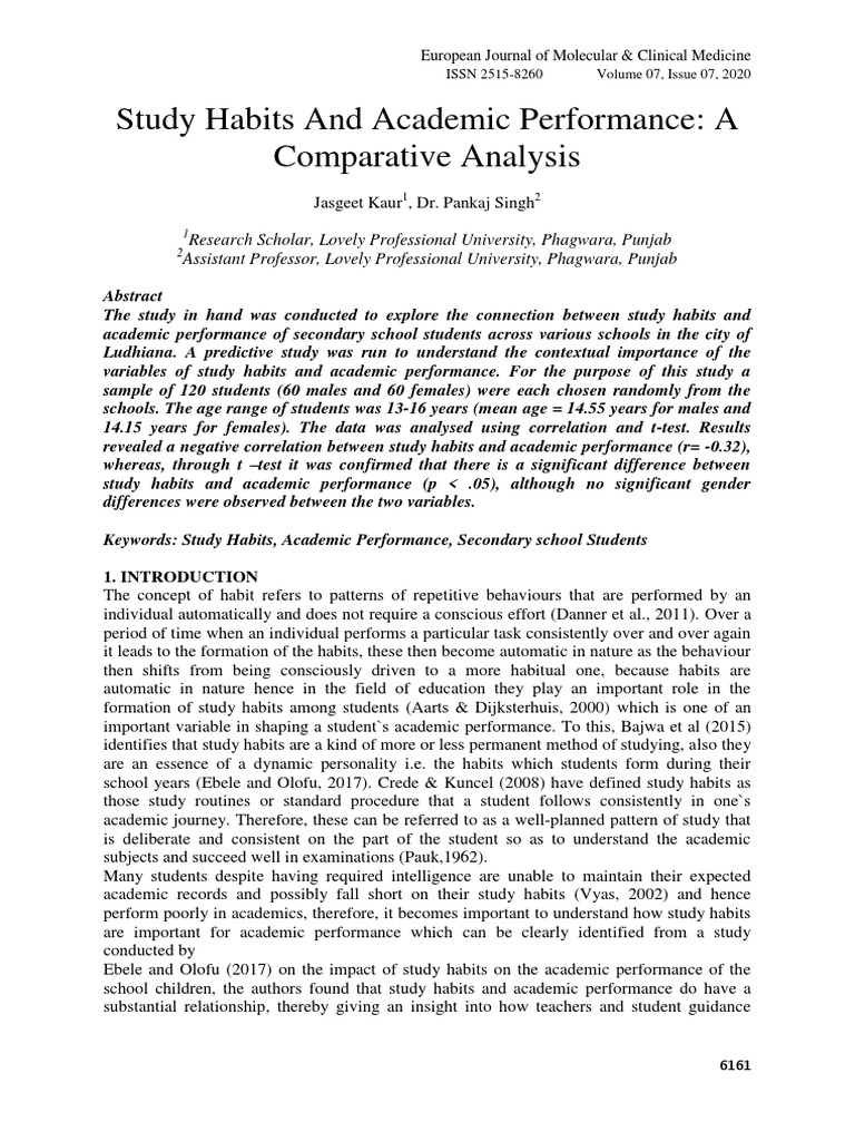 Study Habits and Academic Performance A | PDF | Statistics | Student's ...