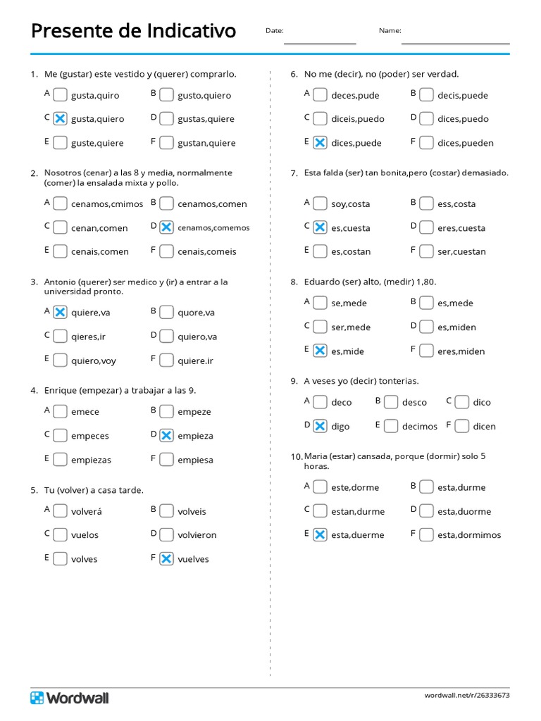 Presente de Indicativo Quiz | PDF