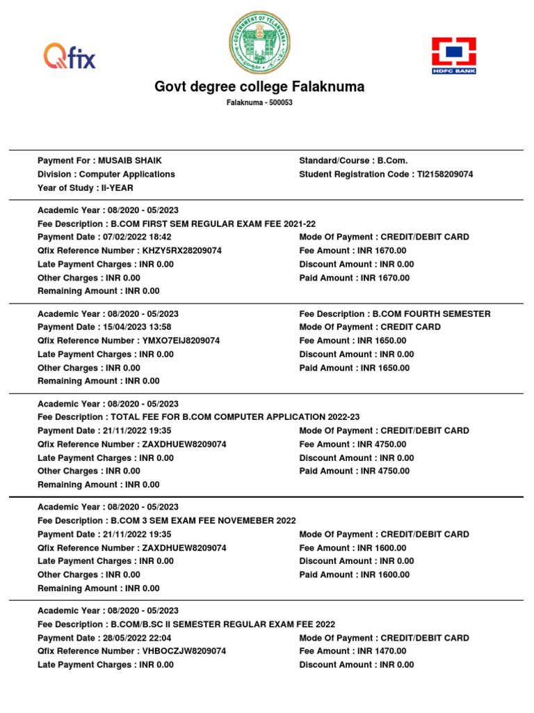 Qfix Payment Consolidated Fee Receipt | PDF | Payments | Fee