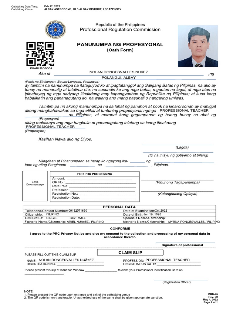 Panunumpa NG Propesyonal: Professional Regulation Commission | PDF