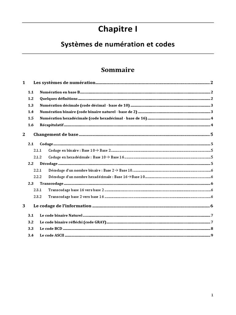 Systèmes de numération et codage numérique | PDF | Décimal codé binaire ...