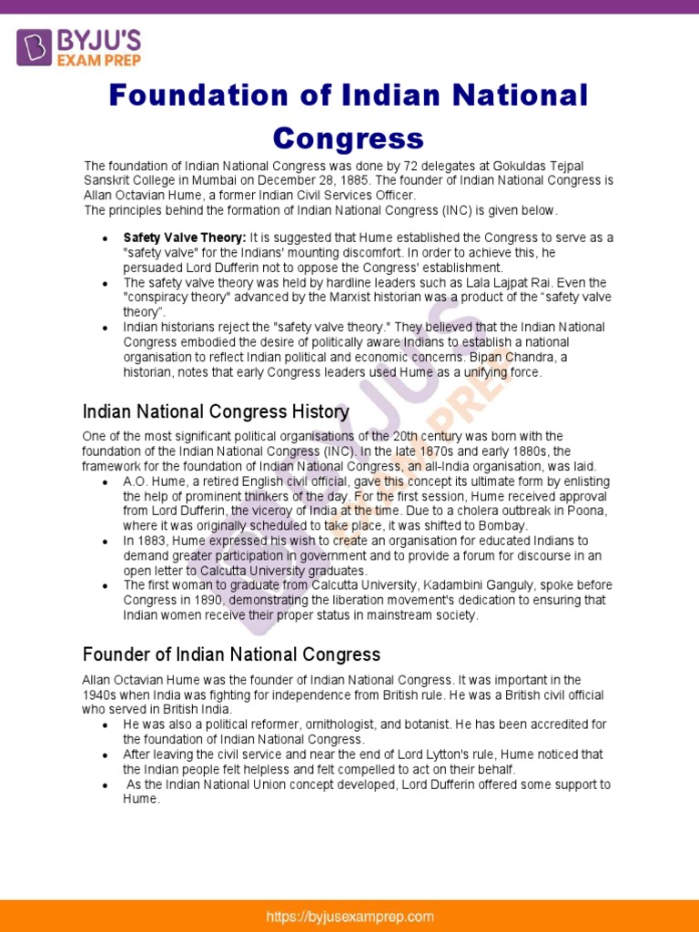 Foundation of Indian National Congress Upsc Notes 65 | PDF | Indian ...