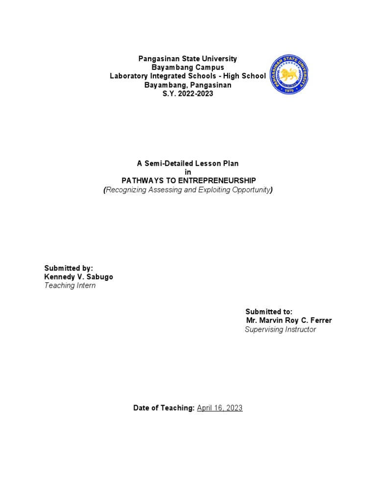 (Recognizing Assessing and Exploiting Opportunity) : Teaching Intern | PDF | Entrepreneurship | Risk