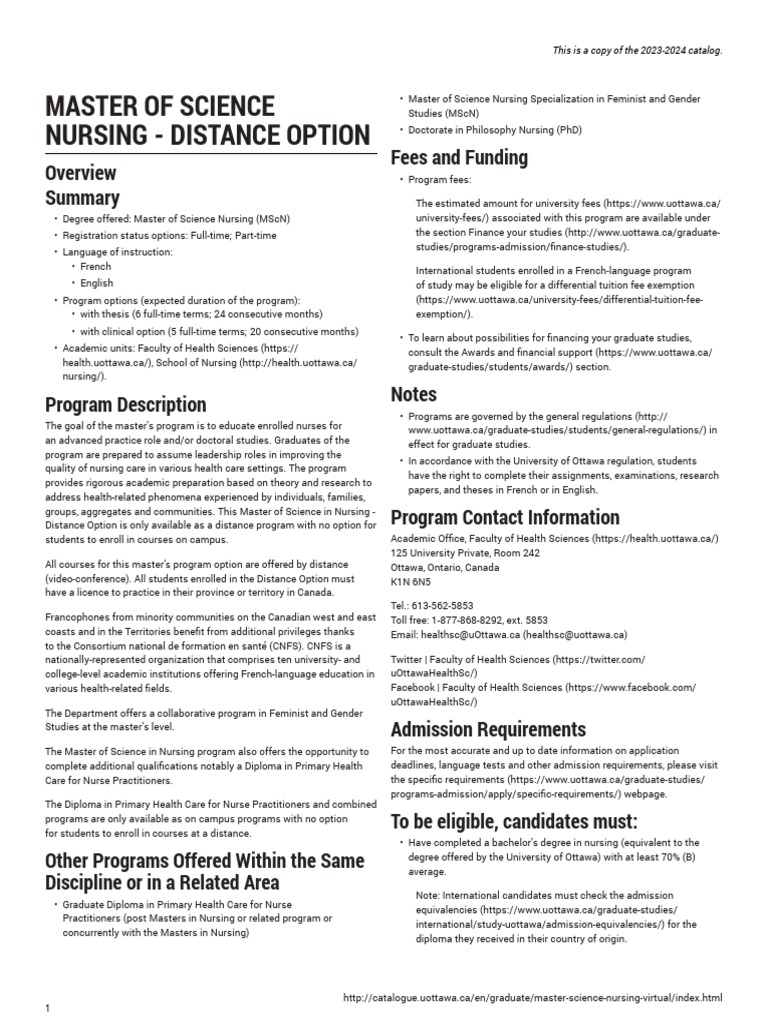 MSc Nursing Distance Option Overview | PDF | Nursing | Postgraduate ...