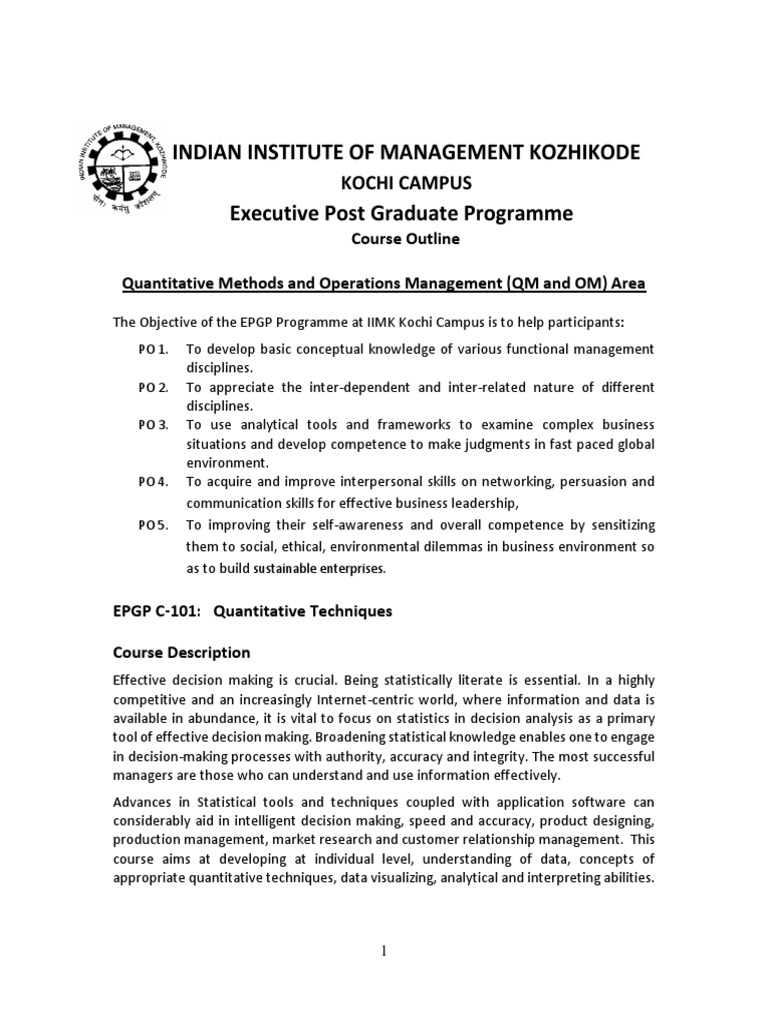 EPGP Quantitative Techniques Course | PDF | Probability Distribution | Normal Distribution