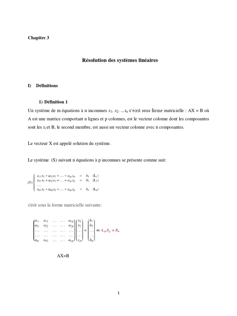 Chapitre 3 Résolution Des Systèmes Linéaires | PDF | Matrice ...