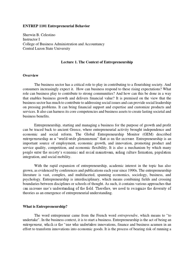 ENTREP 1101 Entrepreneurial Behavior | PDF | Entrepreneurship | Startup ...