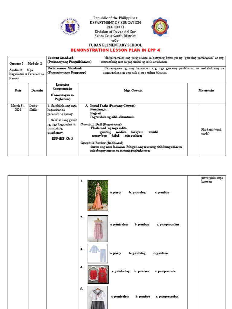Republic of The Philippines Department of Education Region Xi Division ...