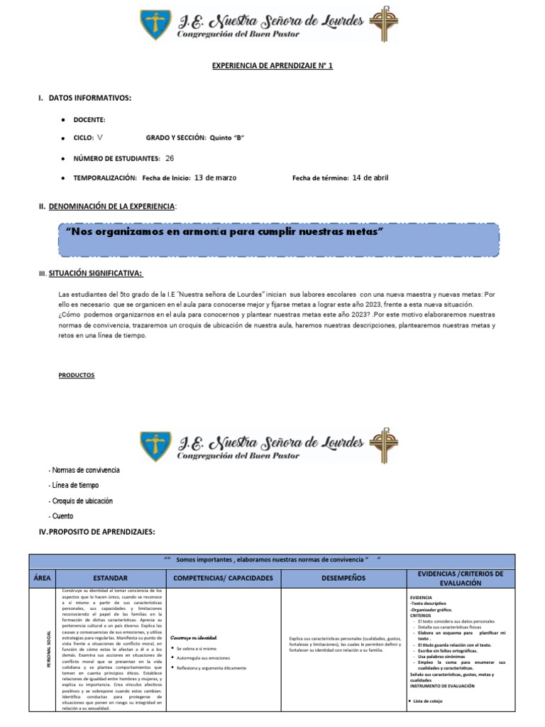 EXPERIENCIA DE APRENDIZAJE #1 5to Grado | PDF | Las emociones | Moralidad