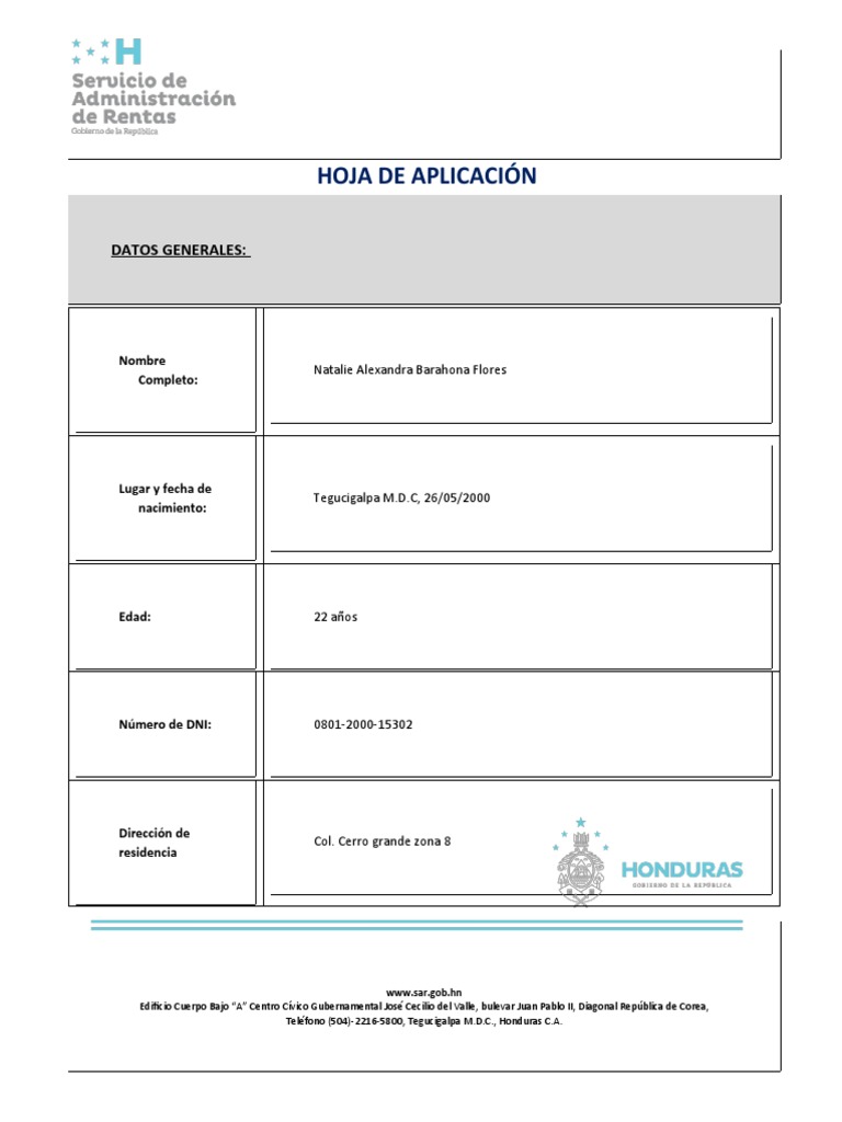 Hoja De Aplicacion Descargar Gratis Pdf Honduras