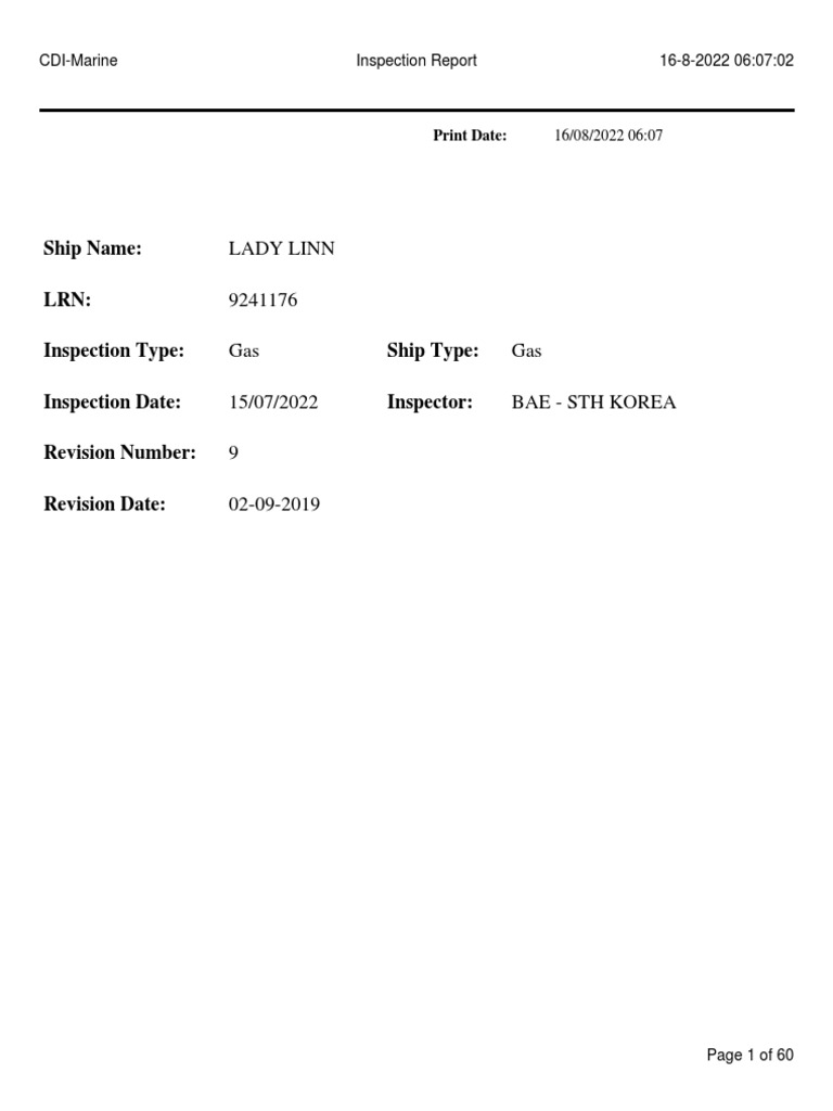 Ldl-Cdi Inspection Report 15 Jul 2022 | PDF | Ships | Water Transport