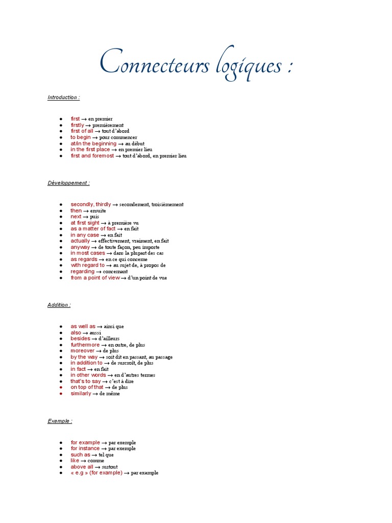 Connecteurs logiques en anglais | PDF