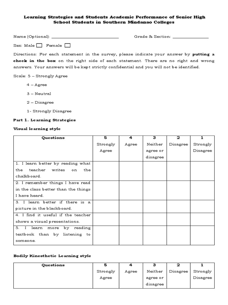 Questionnaires | Download Free PDF | Learning Styles | Communication