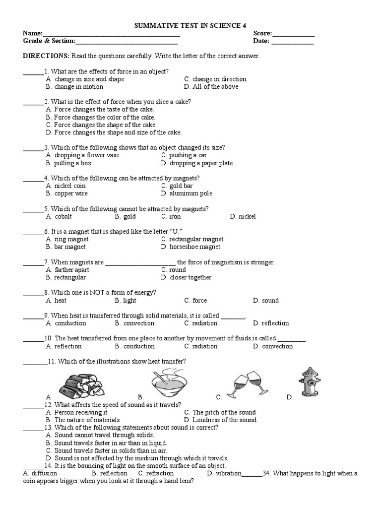 Summative Test in Science 4 Quarter 3 | PDF | Sound | Heat Transfer