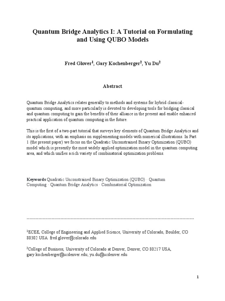 A Tutorial On Formulating and Using QUBO Models | PDF | Mathematical Optimization | Vertex ...