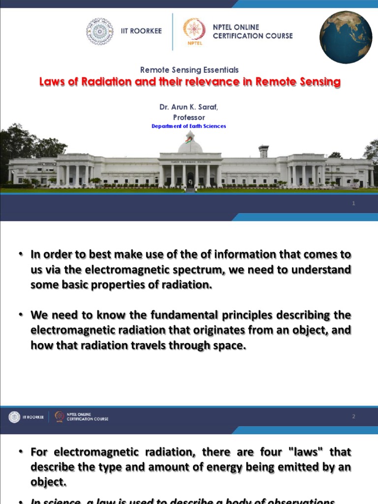 Week-2 Module-1 Laws of Radiation and Their Relevance in Remote Sensing | PDF | Electromagnetic ...
