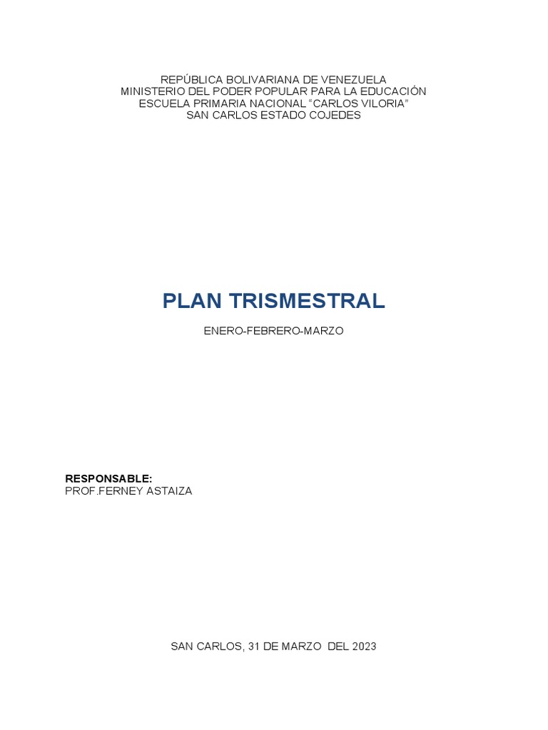 PLAN TRIMESTRAL ENERO, FEBRERO Y MARZO | PDF | Educación primaria ...